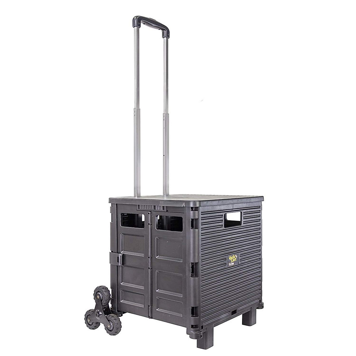 dbest products Quik Cart Elite Stair Climber Wheeled Rolling Crate Teacher Utility With seat Heavy Duty Collapsible Basket With Handle, Black