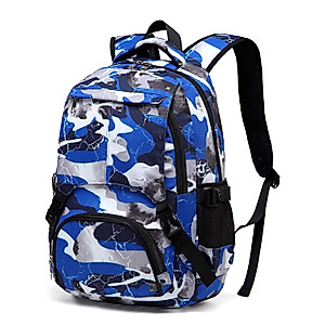 BLUEFAIRY Boys Backpack for School Bookbag for Kids Elementary Middle School Bags for Teens Mochila Escolar para Niños 8-10 Back to School Gifts Large Compartment Camo Blue