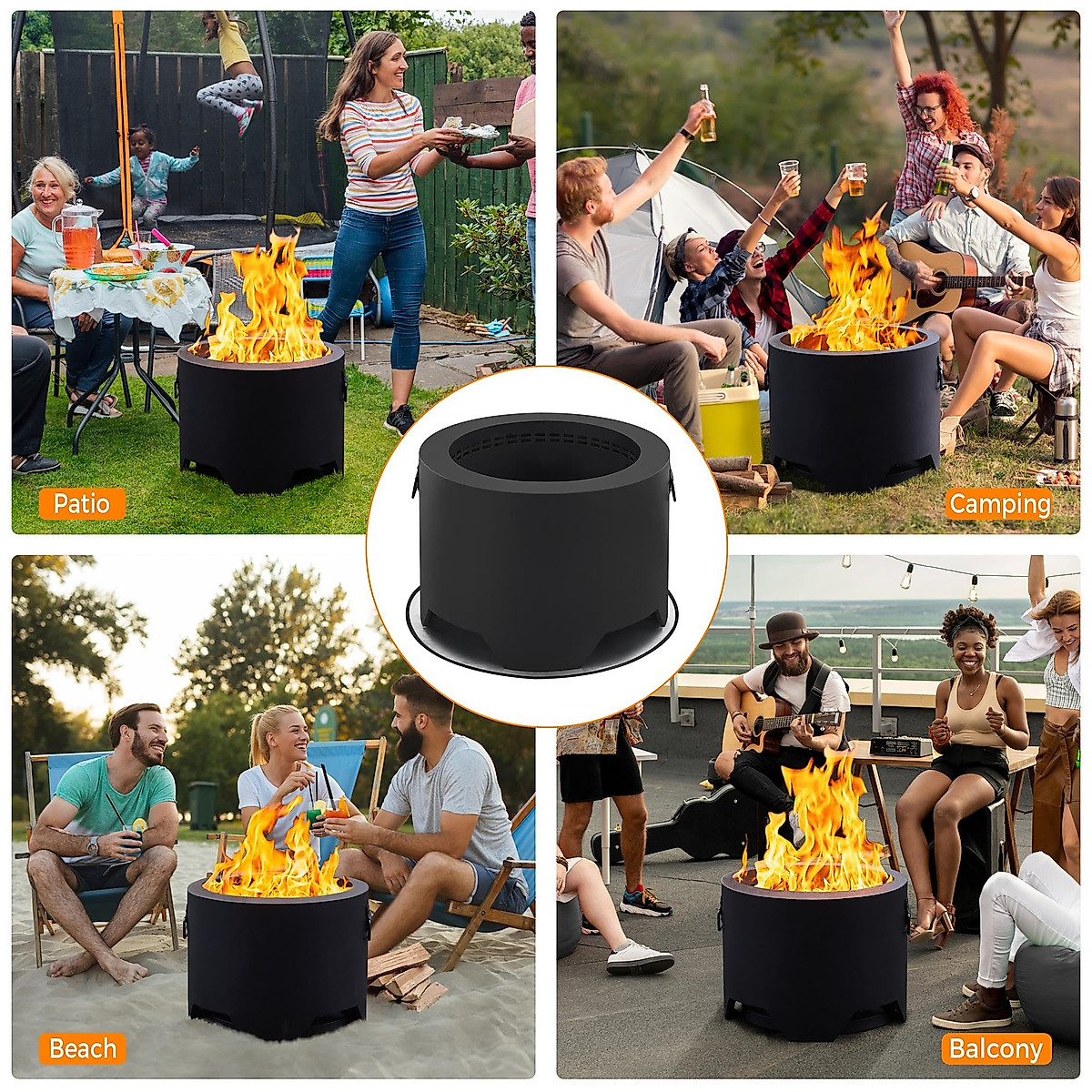 Yaheetech Fire Pit 23.5in Smokeless Fire Pit Tabletop with Stand Outdoor Wood Burning Firepit Set for Outside Camping with Silicone Mat & Fire Poker & Rain Cover & Lid & Log Grate