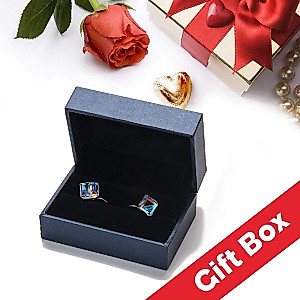 Cube Austrian Crystal Drop Leverback Earrings for Women Fashion 14K Rose Gold Plated Hypoallergenic Jewelry (Light Topaz)