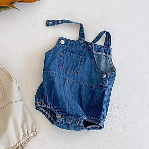HOOLCHEAN Baby Boy or Girl Denim Bodysuit with Straps Infant Cotton Jeans Romper (Blue, 66: 0-3 Months)