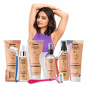 Sanfe Bikini Line Hair Removal Cream with Spatula and Intimate Wipes - 100g - Natural and Safe for sensitive skin - Lavender, Aloe Vera, Shea Butter