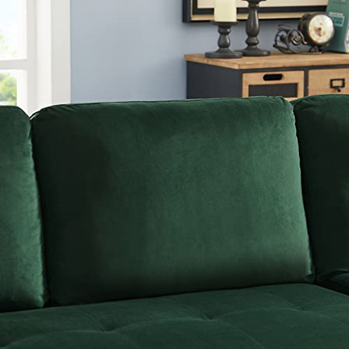 HABITRIO Sectional Sofa with Pull Out Bed, Green Velvet Upholstered 2 Seats Sleeper Sofa and Reversible Chaise Lounge w/Storage, Modern Design 88" L-Shaped Sleeper Sofa for Living Room, Apartment