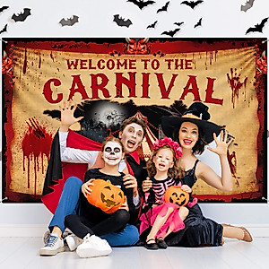 Halloween Circus Backdrop Creepy Carnival Party Decoration Horror Theme Welcome to The Carnival Background for Photo Booth Halloween Birthday Indoor Outdoor Party Supplies, 43.3 x 72.8 Inches