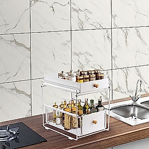 RIAAJ Kitchen Sink Shelf 2 Tier Under The Sink Organizer Sliding Countertop Organizer Slide Out Cabinet Drawer Organizer, Spice Rack Metal Basket Home Shelf for Bathroom Kitchen Sink Organizer, #2