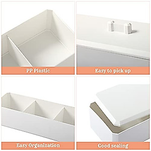 Ezebesta 3 Divider Organizer for Cotton Swab Ball Qtip Cotton Pads Holder Plastic Container Dispenser Box with Lid for Bathroom Storage (White)