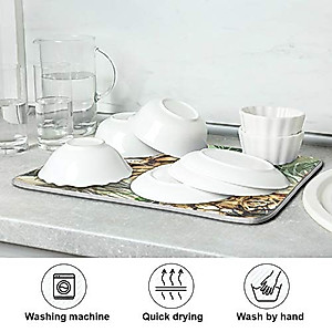 Tropical Leaves Tiger Dish Drying Mat 16"x18" Absorbent Machine Washable Hanging Fast Dry Pad Dish Protective Mat for Kitchen Countertop Heat Resistant Dinner Table Mat