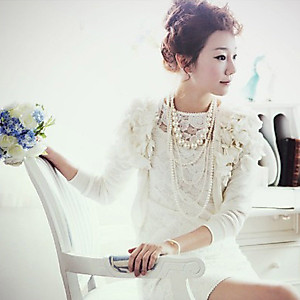 GRACE JUN Multilayer Strand Chain White Faux Pearls Flapper Beads Cluster Long Choker Necklace(White)