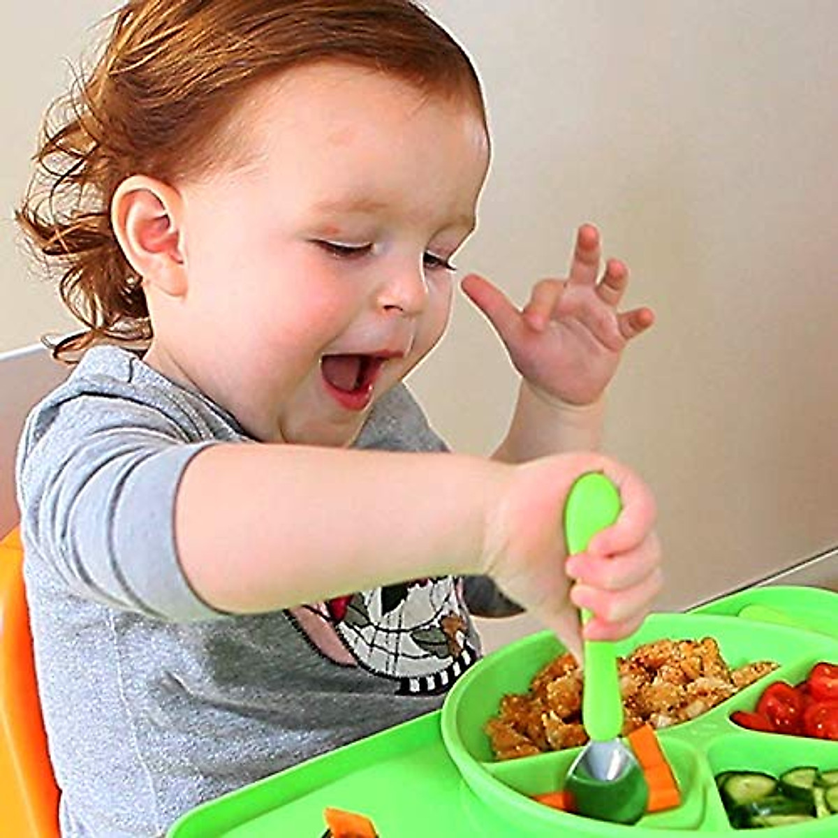 green sprouts Learning Cutlery Set Helps Toddler Develop Independent Eating Skills Designed for Small Hands, Contoured Handles for Easy gripping, Safety Edge on Knife, Dishwasher Safe, Navy