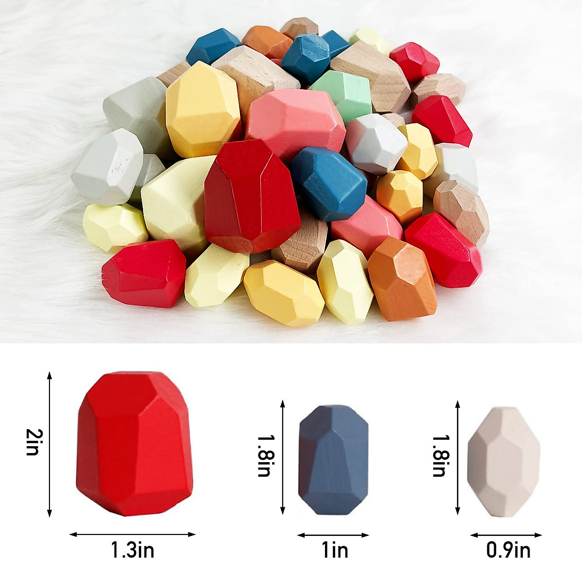 Celarlo 42 Pieces Wooden Sorting Stacking Balancing Stone Rocks Games, Wood Building Blocks Set, Educational Preschool Learning Toys, Lightweight Puzzle Set Gift for Kids