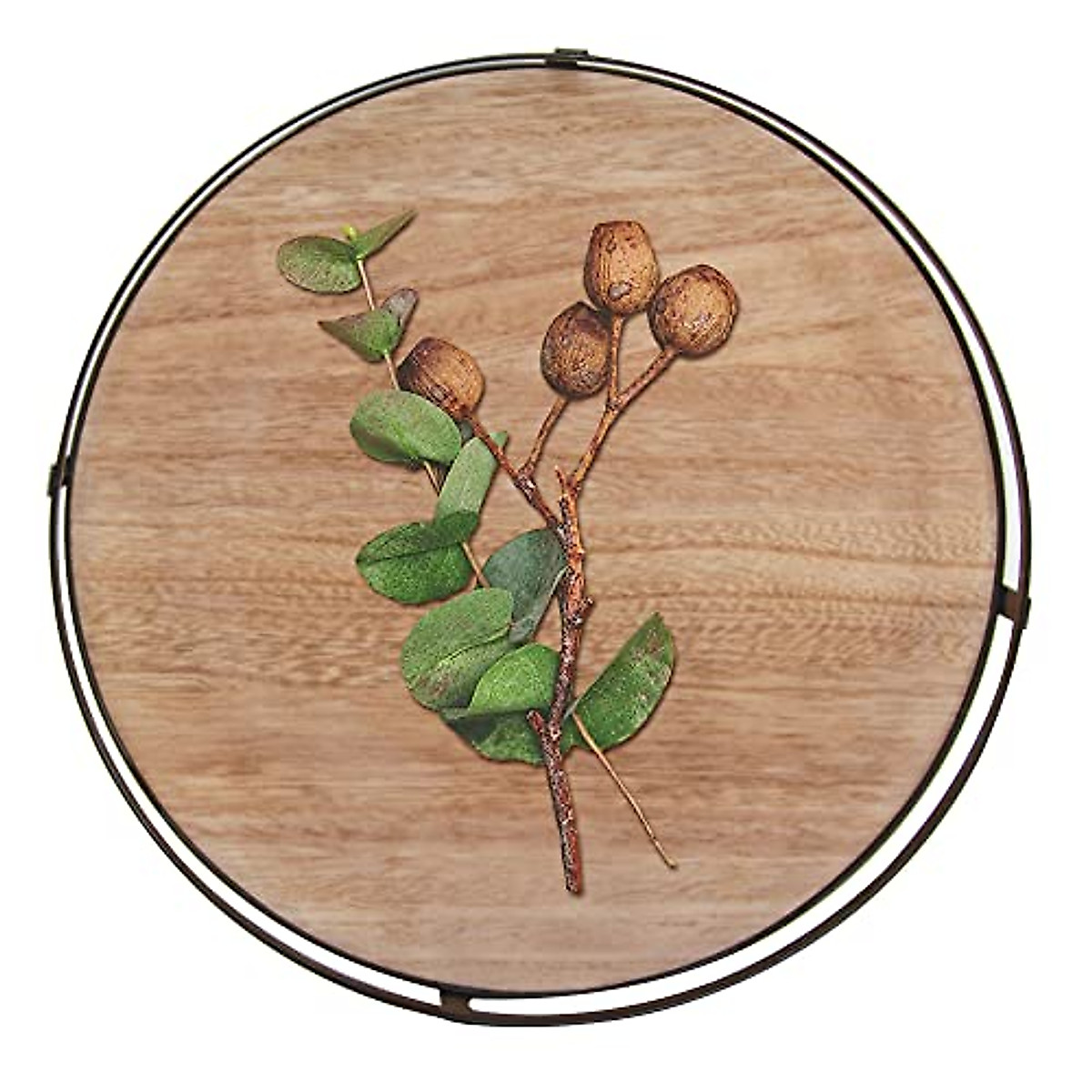 Defined Deco Decorative Tray Wood Tray Decor Round Tray with Metal Handle Decorative Trays for Home Decor Farmhouse Serving Tray, Brown