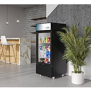 KoolMore KM-MDR-1D-6C 6 Cu. Ft. Commercial One Glass Door Display Upright Beverage Refrigerator Cooler Merchandiser-22.8 in. x 21.4 in. x 52.7 in. [Black]