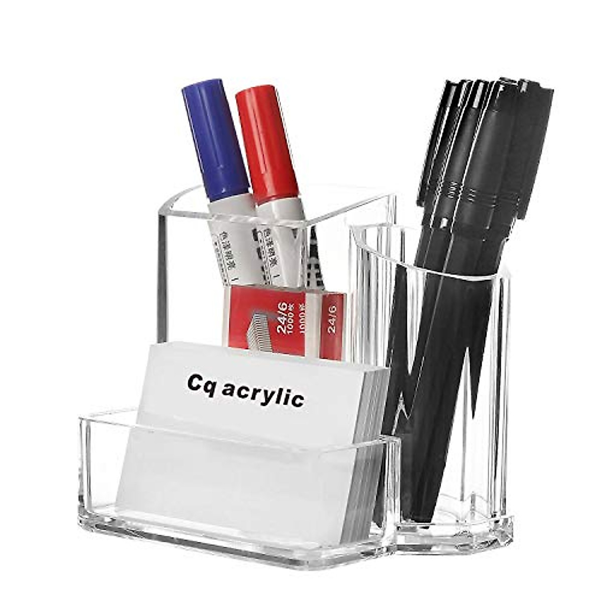 Cq acrylic Pen and Pencil Holders Cups Business Card Holder Box Office Supplies Desktop Organizer Storage,5.4x3.8x4.4 inch Pack of 1