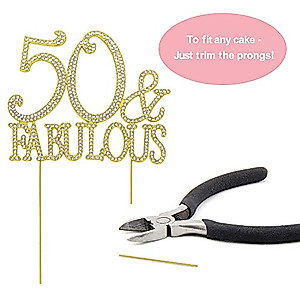 50 Cake Topper - Premium Gold Metal - 50 and Fabulous - 50th Birthday Party Sparkly Rhinestone Decoration Makes a Great Centerpiece - Now Protected in a Box