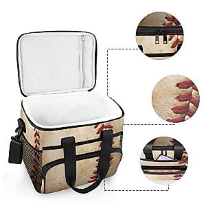 AUUXVA Cooler Bag Large Camping Cooler Tote Vintage Sport Ball Baseball Lunch Cooler Bag Insulated Waterproof Lunch Box for Picnic Beach Travel, Reusable Leakproof