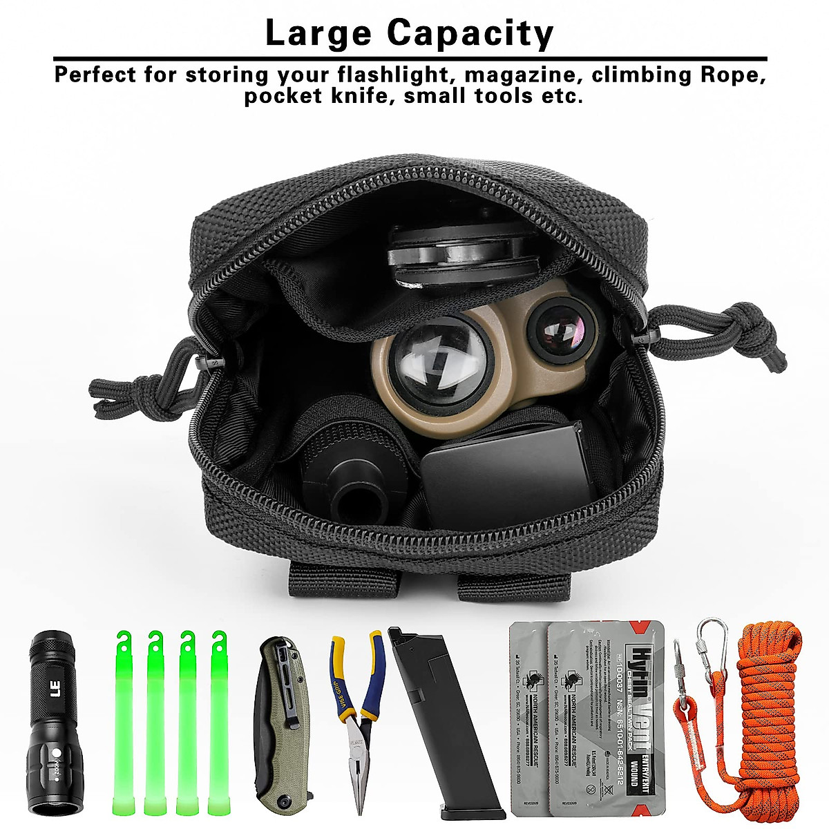 Xxerciz Admin Molle Pouch, Tactical Pouch EDC EMT Utility Bag Waterproof Multi-Purpose Large Capacity Pouch Tool Bag, 1680D Nylon Medical Organizer Bag for Outdoor Activities (Black - Small Size)