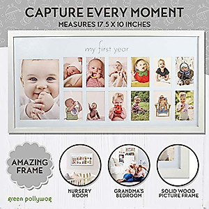 Green Pollywog | Baby's First Year Frame | Collage Frame For Baby In White | 12 Month Picture Frame | Milestone Photo Frame | First Year Picture Mat | Baby Picture Frame | My First Year Picture Frame