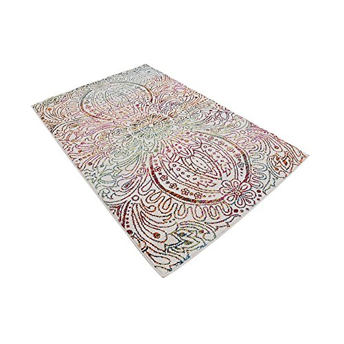 Unique Loom Lyon Collection Colorful Abstract Floral Rainbow Gradient Area Rug, 4 x 6 Feet, Ivory/Pink