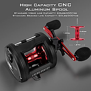 KastKing ReKon Level Wind Trolling Fishing Reel, Round Conventional Baitcasting Reels, Size 10, Right Handed