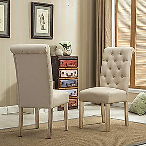 Roundhill Furniture Habit Solid Wood Tufted Parsons Dining Chair (Set of 2), Tan