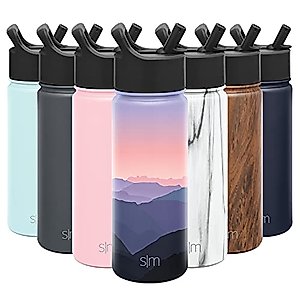 Simple Modern Kids Water Bottle with Straw Lid Vacuum Insulated Stainless Steel Metal Thermos Bottles | Reusable Leak Proof BPA-Free Flask for School | Summit Collection | 18oz, Alpenglow