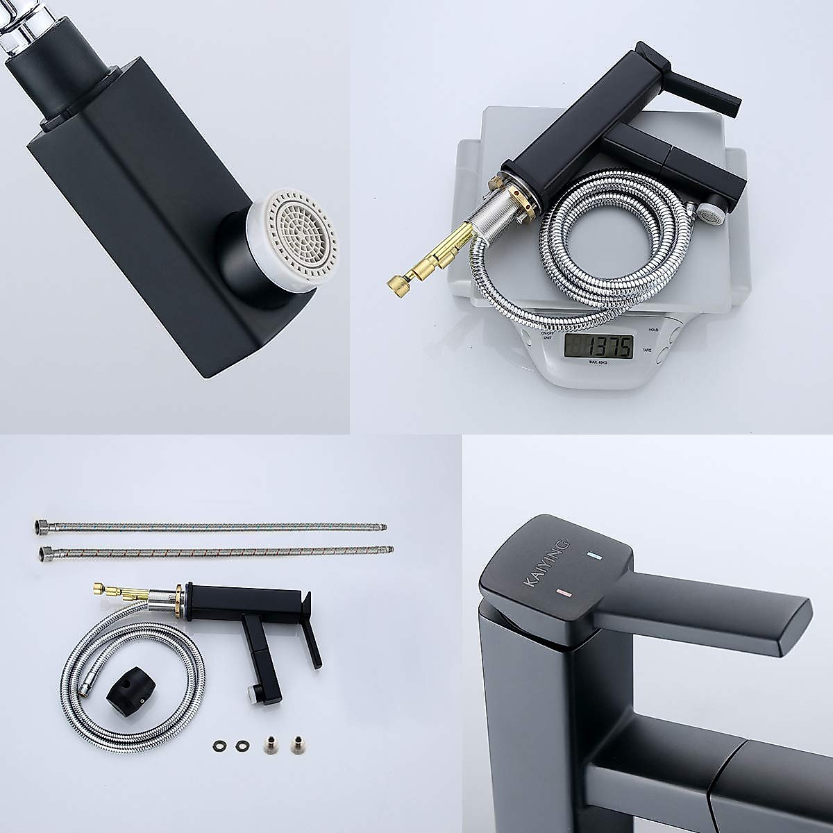 KAIYING Pull Down Bathroom Sink Faucet, Modern Lavatory Vessel Sink Faucet, Utility Single Hole Bathroom Sink Faucet with Pull Out Sprayer, Commercial Basin Mixer Tap (Regular, Black)