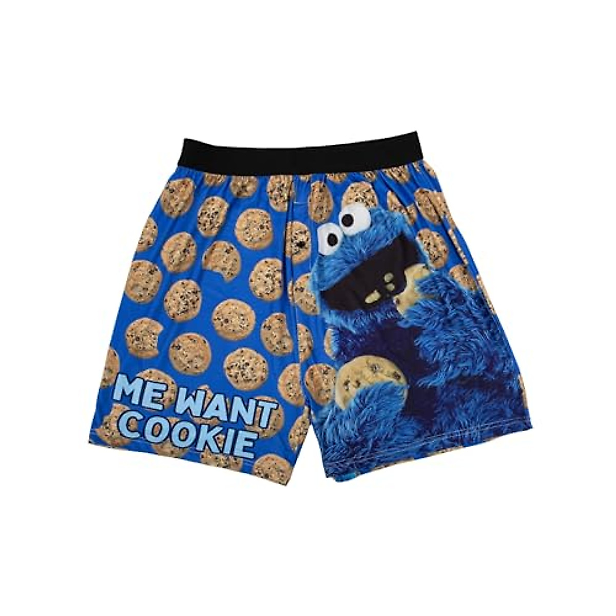 BRIEF INSANITY Sesame Street Comfortable Loose Fit Boxer Shorts | Funny 'Cookie Monster' Graphic Print Boxers for Women & Men (Medium)