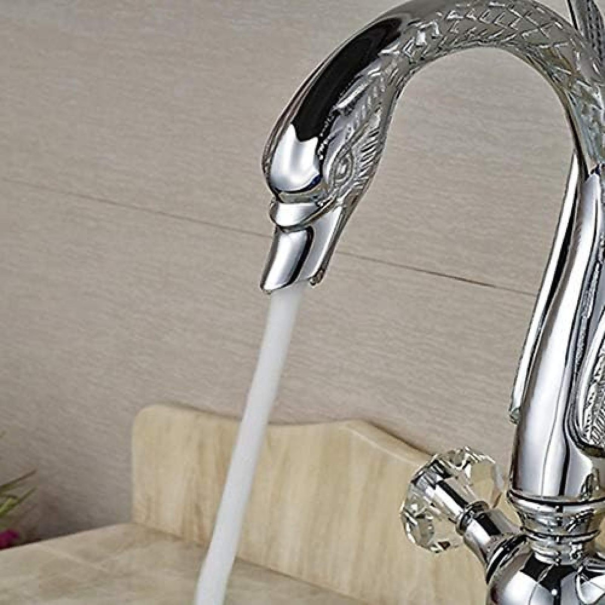 Kitchen Taps Brass Faucet Tap Chrome Silver Swan Basin Faucet Deck Mounted Bathroom Faucet Hot and Cold Water Mixer Tap Bath Water Faucet Basin Sink Taps-Chrome W Cover Plate,Chrome