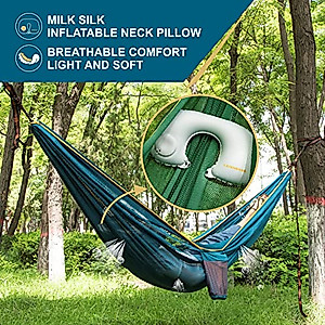 LAISHSNAIL Camping Hammock with Neck Pillow, Portable Mesh Ice-Silk Polyester Outdoor Double Hammocks with 2 Tree Straps, 500 lbs Load Capacity, Perfect for Camping Outdoor/Indoor Patio(Blue)