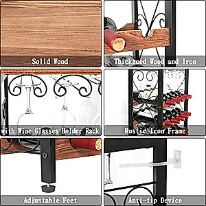 X-cosrack Rustic 30 Bottles Floor Wine Rack Shelf with Wine Glass Holder Rack, Freestanding Wobble-Free 6 Tier Wine Bottle Organizer Display Storage Stand for Kitchen Pantry Patent Pending