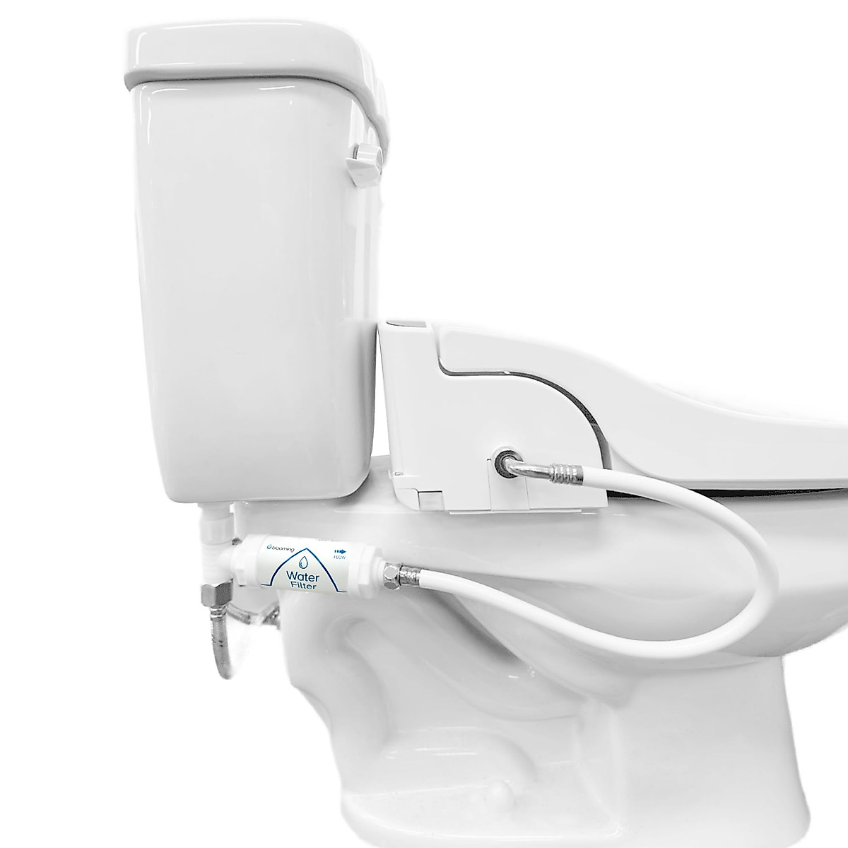 Blooming NB-R1260E Bidet Toilet Seat with Premium Water Filtration System, Fits Elongated Toilets, Sittable Lid