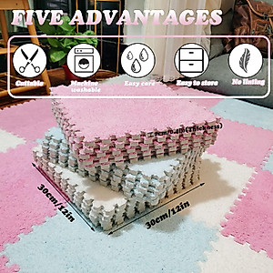 20 Pcs 20 Square Feet Foam Interlocking Plush Carpet Tiles with Border,12x12in Square Play Fluffy Floor Mat Anti-Slip Soft Floor Protection Area Rugs(Color:Yellow)