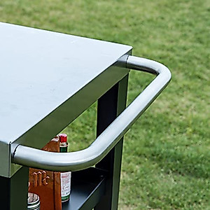 Royal Gourmet PC3404S Rolling Dining Table with Trash Bag Holder, Outdoor Garden Patio BBQ Kitchen Food Prep Table Cart, 34"L x 20"W Stainless Steel Tabletop, Silver & Black