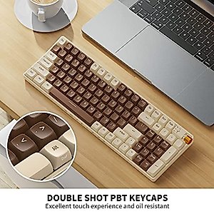 ROYALAXE R100 Wireless Mechanical Keyboard, Upgraded TTC Gold Pink Switches, Hot Swappable Wired/Bluetooth 5.0/2.4G Wireless Keyboard with RGB Light for Windows & Mac, PBT Keycaps, Lava Brown