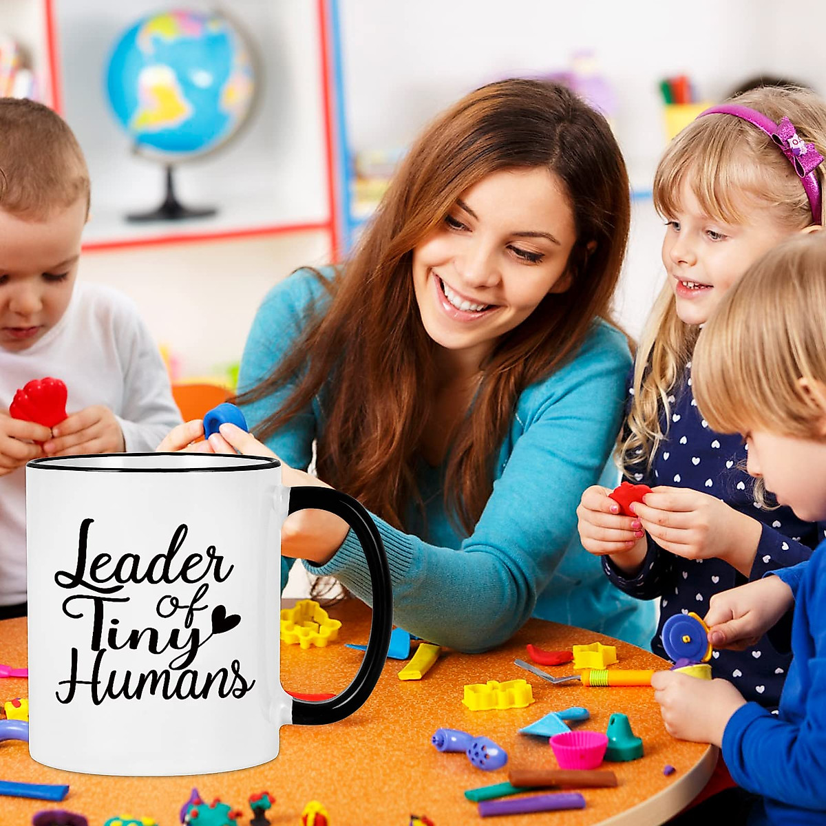 YHRJWN - Teacher Gifts for Women Men, Leader of Tiny Humans Mug, Teacher Appreciation Gifts, Novelty Christmas Birthday Gifts for Kindergarten Teacher, Daycare 11 Oz White(Black Handle)