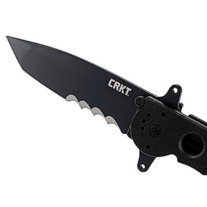 CRKT M16-14SFG EDC Folding Pocket Knife: Special Forces Everyday Carry, Black Serrated Edge Blade, Tanto, Automated Liner Safety, Dual Hilt, G10 Handle, 4-Position Pocket Clip