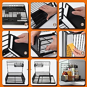 Under Sink Organizer and Storage, Under Sliding Cabinet Basket Organizer 2-Tire Under Kitchen Bathroom Sink Storage, Multi-Purpose Under Sink Shelf Organizer Black,White
