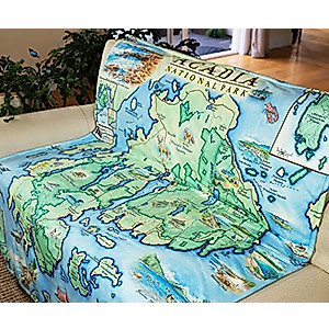 Acadia National Park Map Fleece Blanket - Hand-Drawn Original Art - Soft, Cozy, and Warm Throw Blanket for Couch - Unique Gift - 58"x 50"