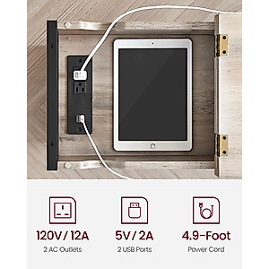 VASAGLE Side Table with Storage, End Table with USB Ports and Outlets, Nightstand with Charging Station, Fabric Bags, for Living Room, Bedroom, Greige and Black ULET310B02, 23.6 x 12.4 x 23.6 Inches