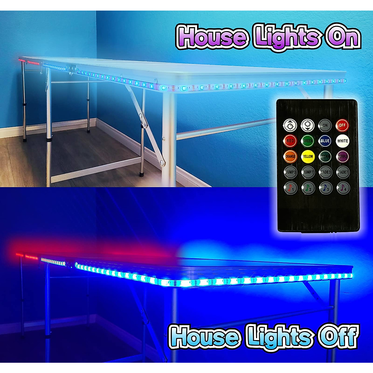 PartyPong 8-Foot Folding Beer Pong Table w/LED Lights - USA Edition