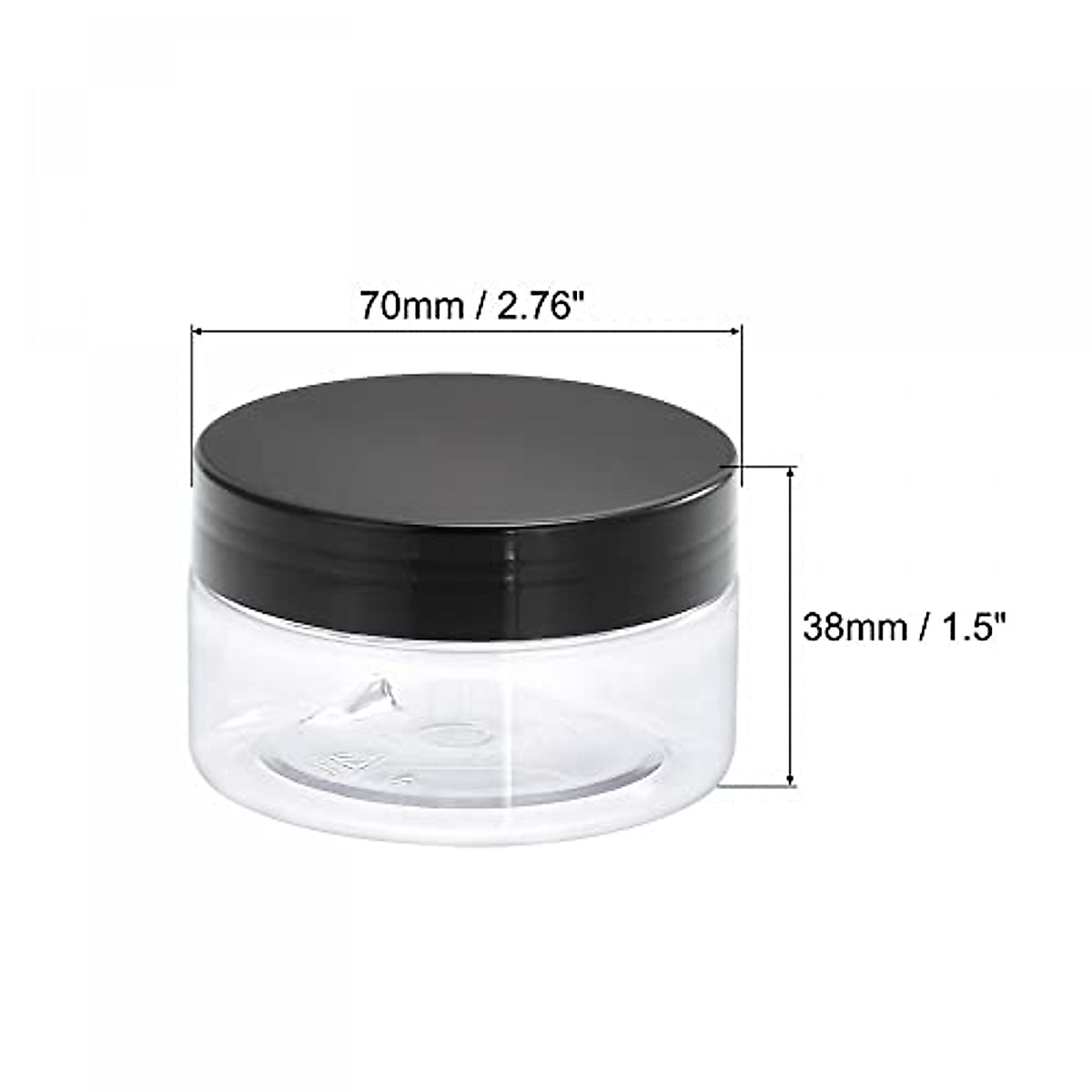 uxcell Round Plastic Jars with Black Screw Top Lid, 3oz/ 80ml Wide-mouth Clear Empty Containers for Storage, Organizing, 2Pcs
