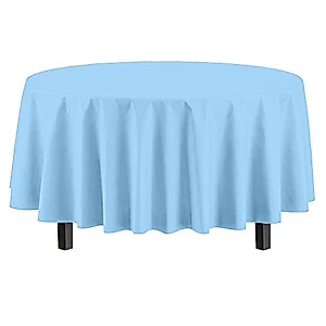 Exquisite 12-Pack Premium Plastic Tablecloth 84in. Round Table Cover - Light Blue