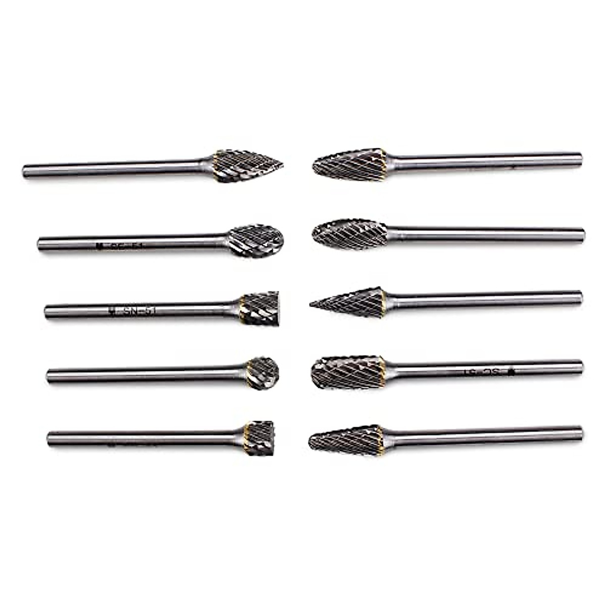 BHA Tungsten Carbide Burr Die Grinder Rotary Tool Bit Set for Metal Engraving and Precision Work, Double Cut with 1/8” Shank - 10 Pieces