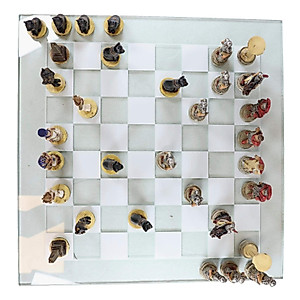 Ebros Gift Historical Themed Chess Set Egyptian Ptolemaic Pharaoh Army VS Augustus Caesar Roman Empire Centurions Resin Sculpted Chess Pieces with Checker Frosted Glass Board Gaming Set