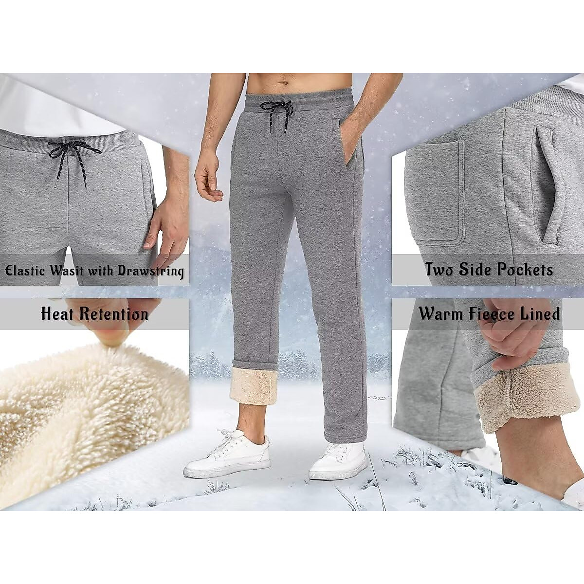 TACVASEN Mens Thermal Pants Long Open Bottom Fleece Lined Sweatpant Winter Jogger Trousers Thick Sweatpants Men Army Green