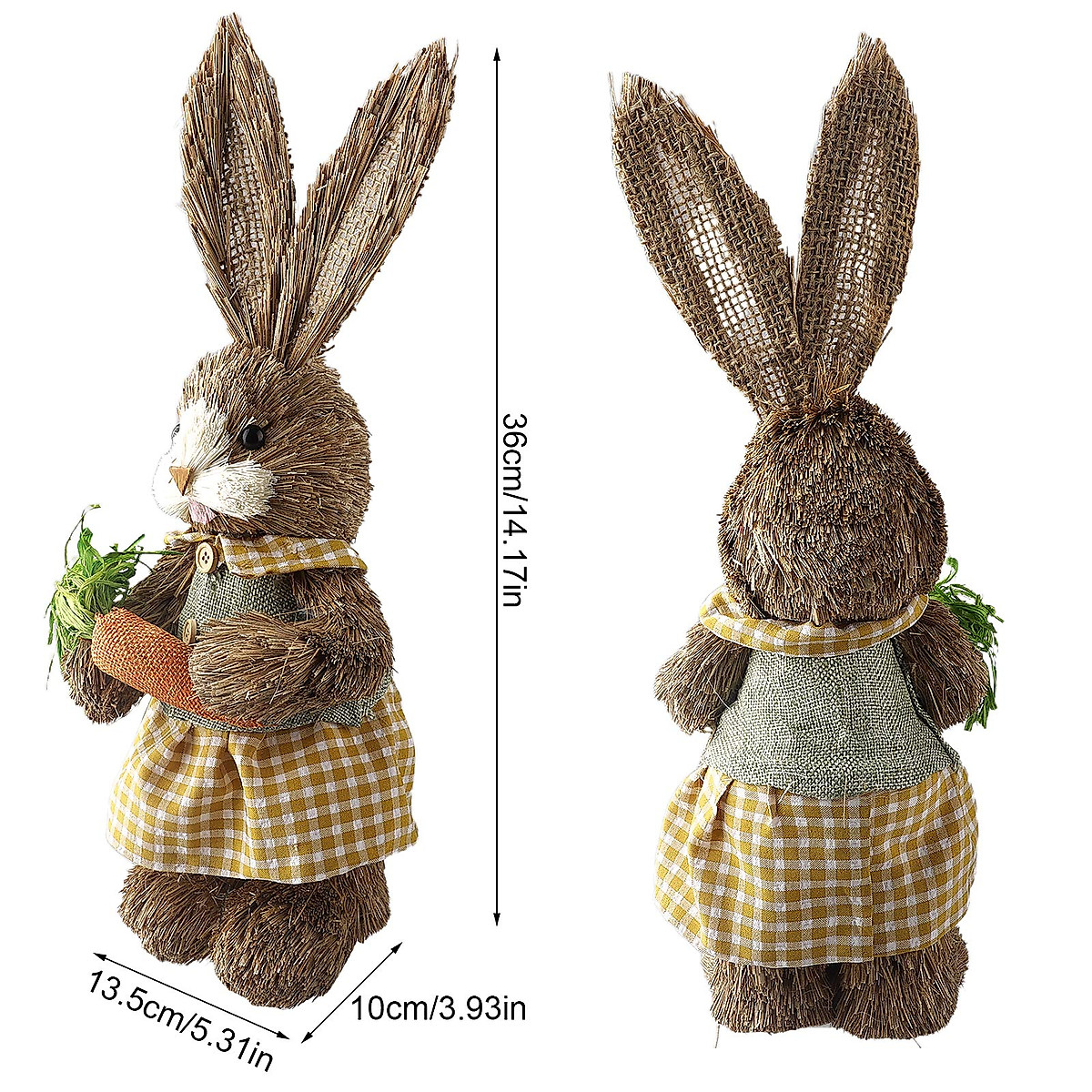 Keebgyy 14inch Easter Bunny Figures, Simulation Standing Rabbit Ornaments with Carrot Holding Basket Decorations for Party Home Garden Holiday Decor Gifts
