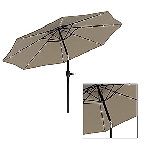 Pure Garden 50-LG1175 Patio Umbrella – 10 Foot Pool and Deck Shade with Solar Powered LED Lights Crank Tilt and Fade Resistant, UV Protection Canopy (Sand), feet