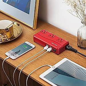 BESTEK Universal Travel Adapter 220V to 110V Voltage Converter with 6A 4-Port USB Charging and UK/AU/US/EU Worldwide Plug Adapter (Red)