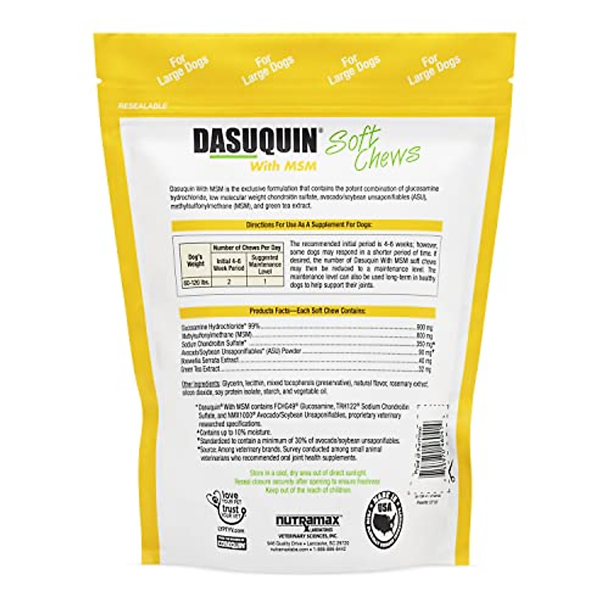 Nutramax Dasuquin with MSM Joint Health Supplement for Large Dogs - With Glucosamine, MSM, Chondroitin, ASU, Boswellia Serrata Extract, and Green Tea Extract, 150 Soft Chews