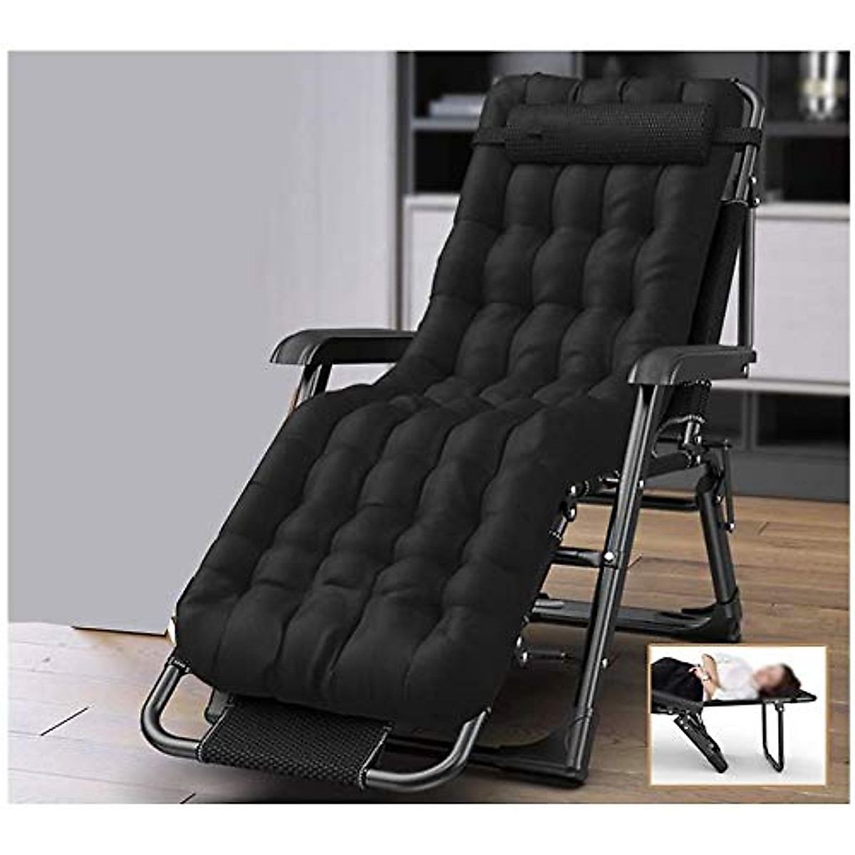 WANGFENG Foldable Deck Chair, Garden Lounge Chair Office Break Nap Backrest Chair Household Multifunction Adjustable Chair, Maximum Load Capacity 200kg (Color : A)